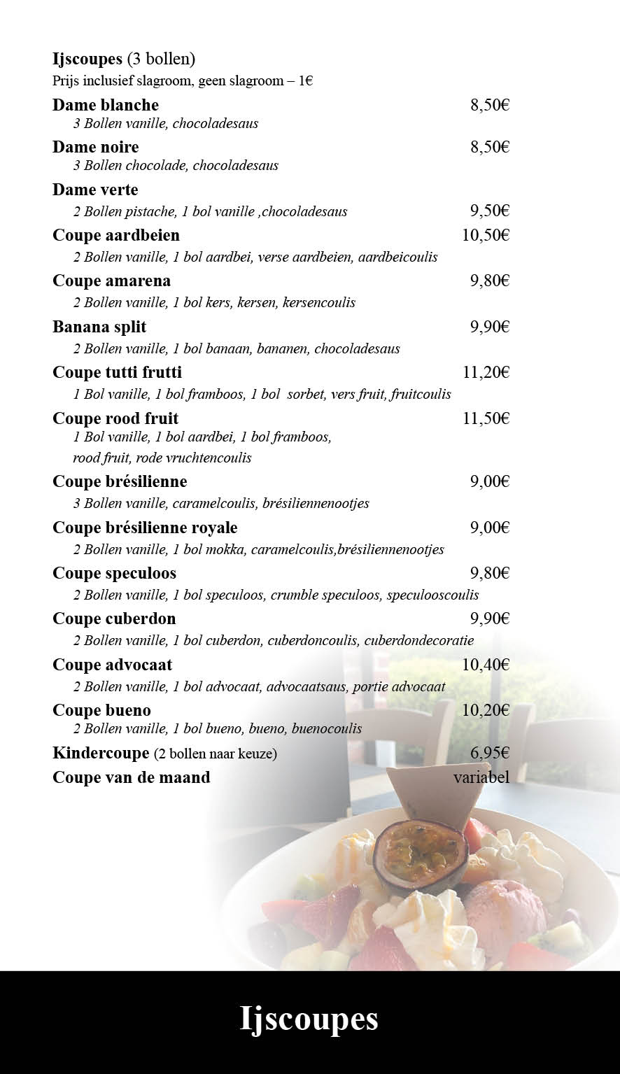 Menukaart – Ferme de Cavrinnes